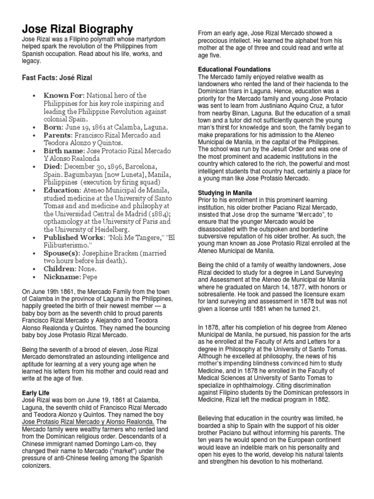 Jose Rizal Biography | Download Free PDF | Philippines