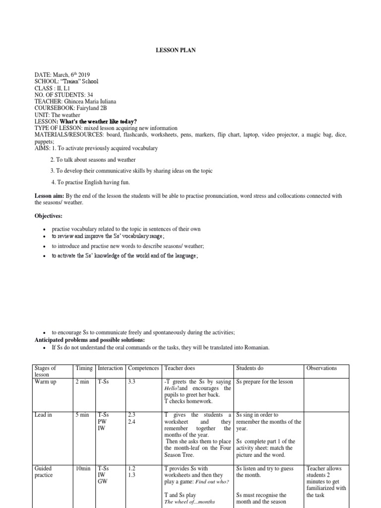 Lesson Plan The Weather | PDF | Lesson Plan | Vocabulary
