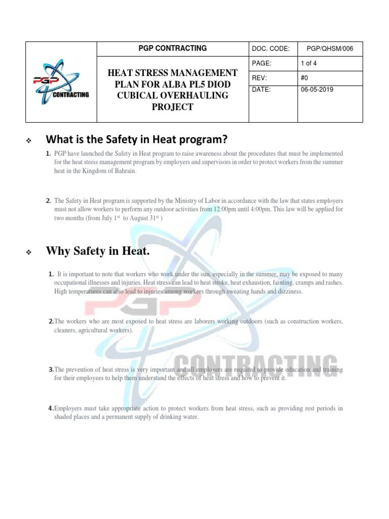 Heat Stress Management Plan | PDF | Occupational Stress | Hyperthermia