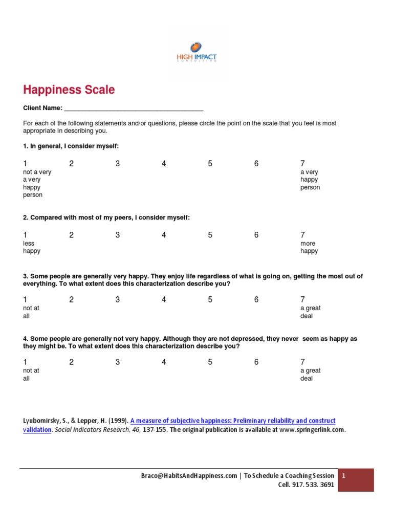 H Happiness Scale | Download Free PDF | Psychology | Behavioural Sciences