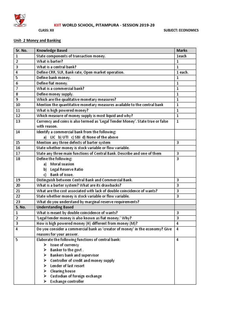 Economics Exam Guide: Money & Banking | PDF | Money Creation | Central ...