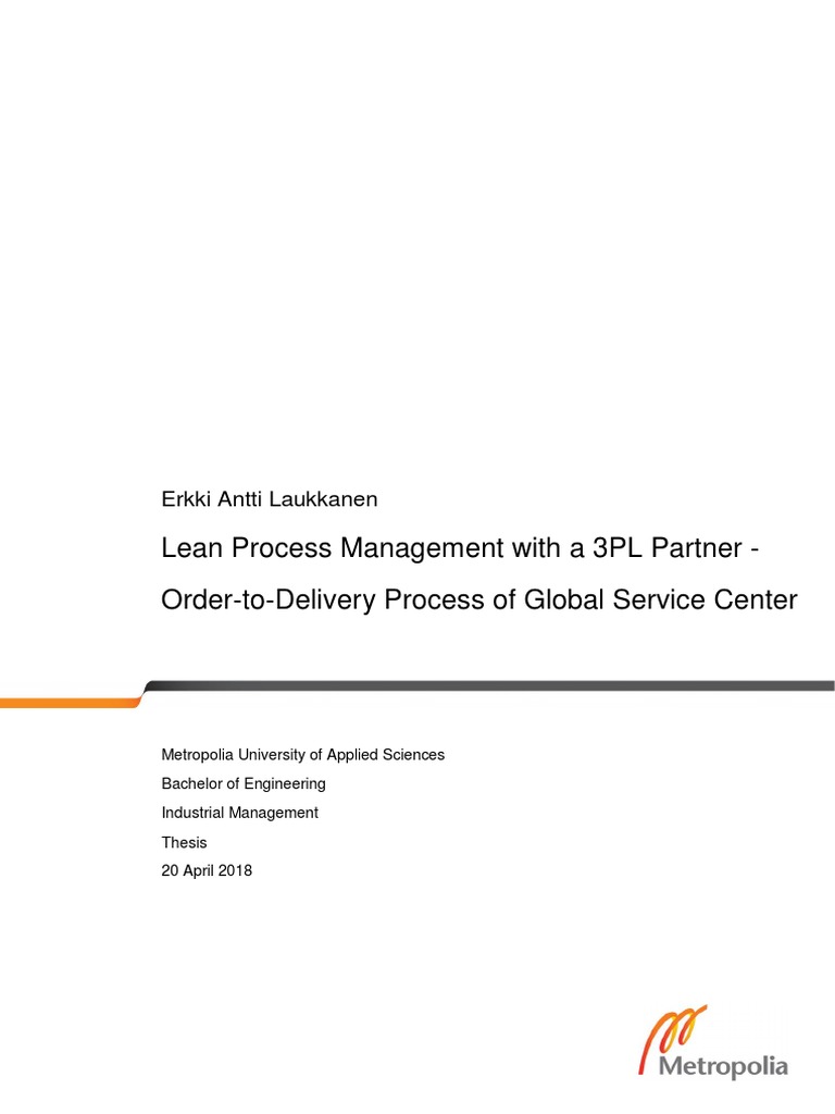 Lean Process Management With A 3PL Partner - Order-to-Delivery Process of Global Service Center ...