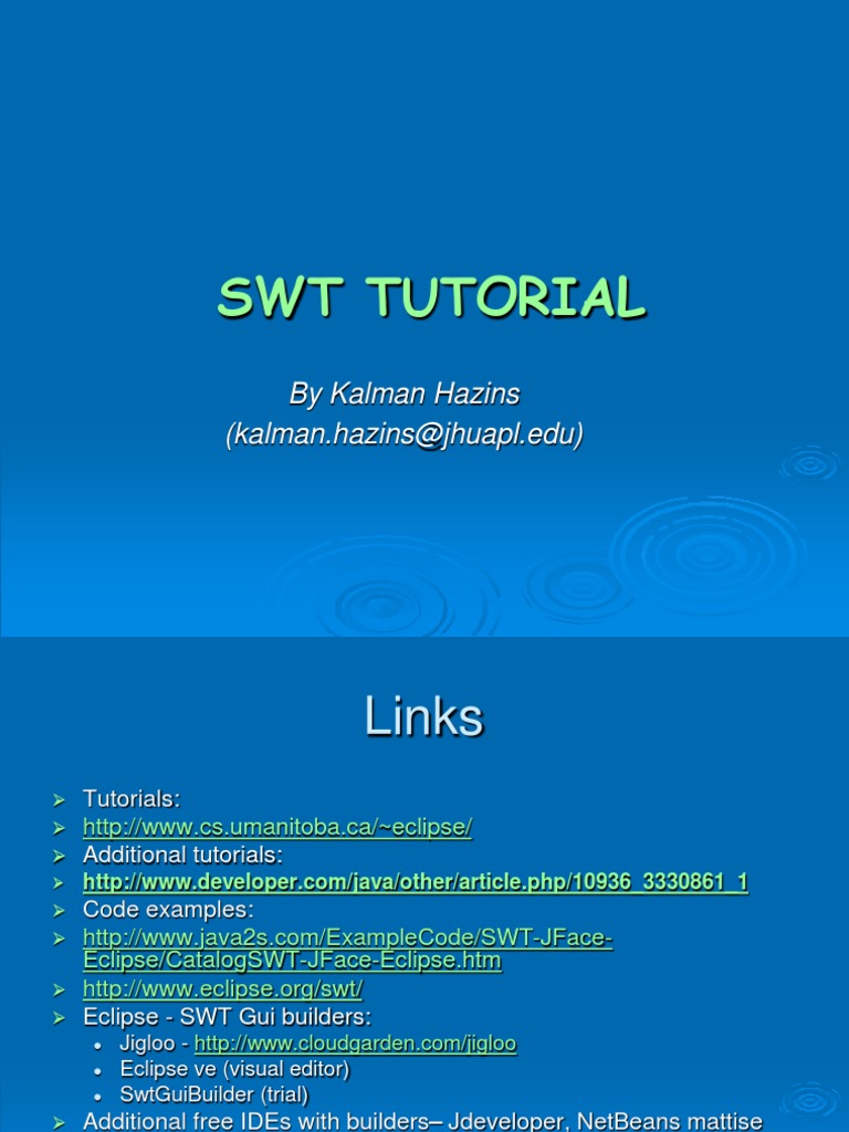 SWT Tutorial: by Kalman Hazins (Kalman - Hazins@jhuapl - Edu) | PDF ...