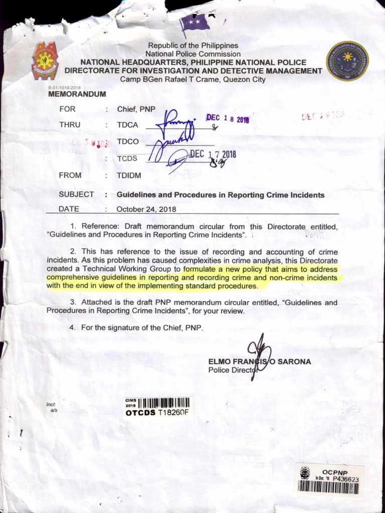 MC No. 2018-050 Guidelines and Procedures in Reporting Crime Incidents ...