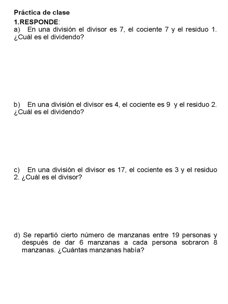 Problemas de División | PDF | División (Matemáticas) | Naturaleza