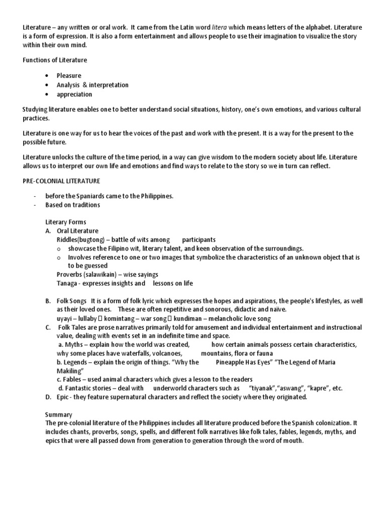 Philippine Literature Pre-Colonial Period | Legends | Narrative