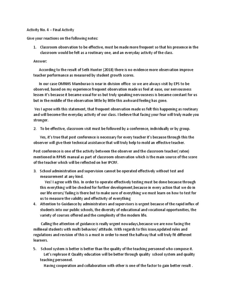 Final Activity - Answer | PDF | Classroom | Teachers