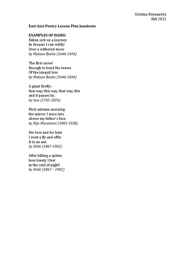 East Asian Poetry Lesson Plan | PDF | Chinese Poetry | Haiku