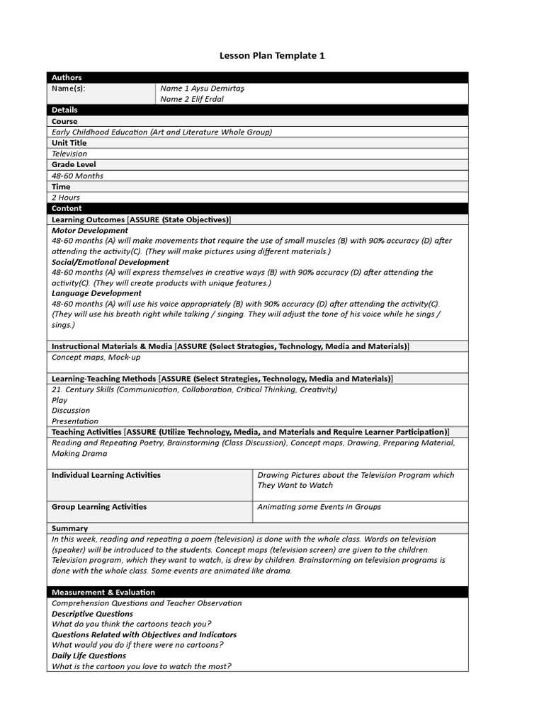 Lesson Plan Template 1 | PDF | Lesson Plan | Reading Comprehension