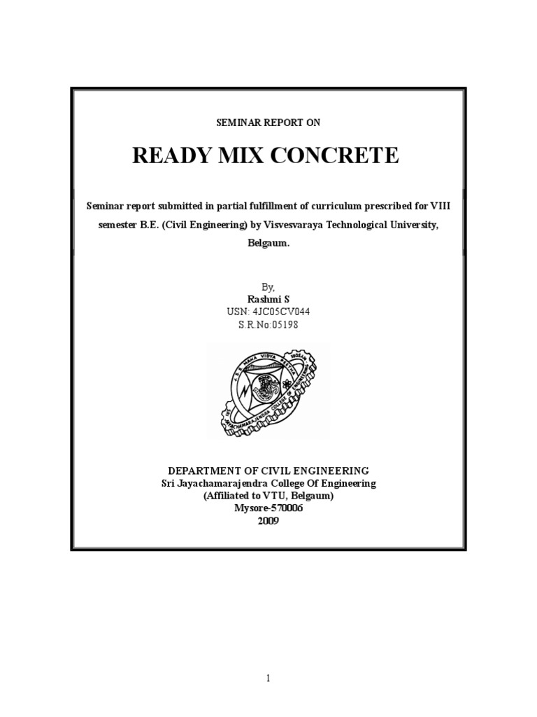 Ready Mix Concrete: Seminar Report On | PDF | Concrete | Cement