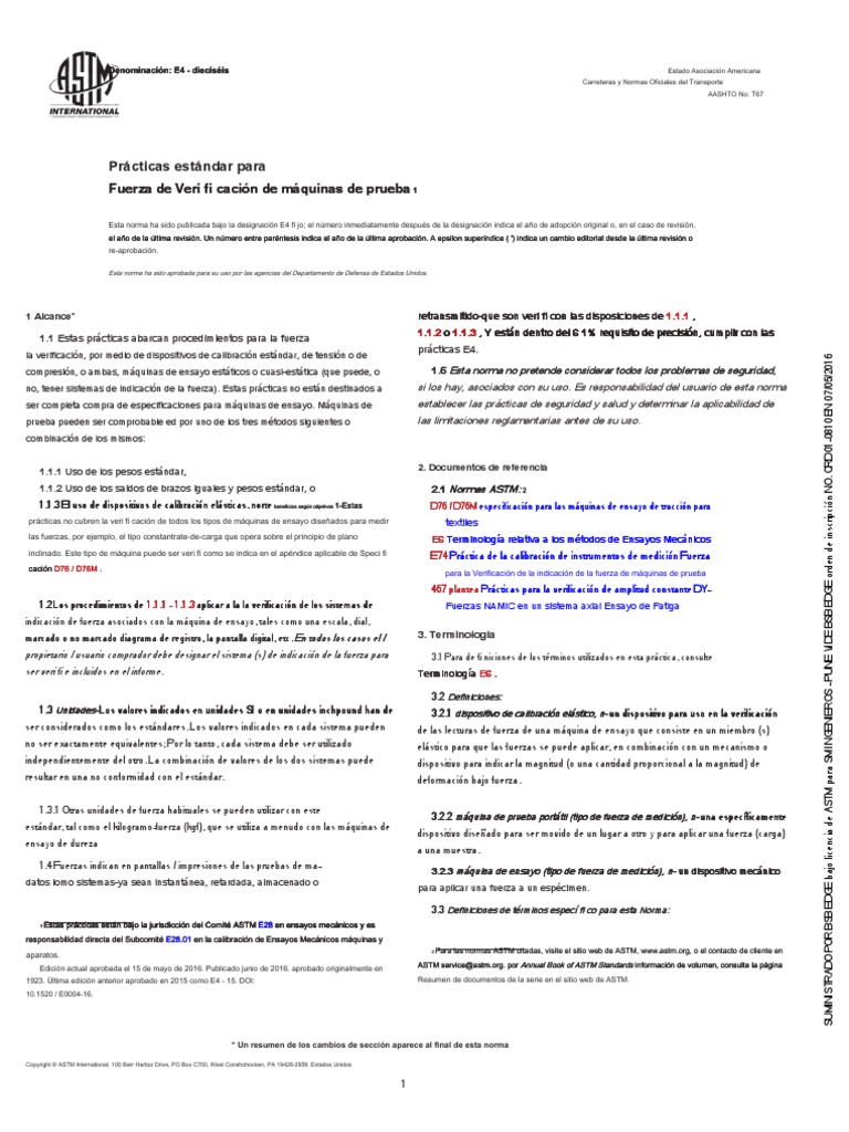 Astm e 4 16.en - Es | PDF | Peso | Calibración