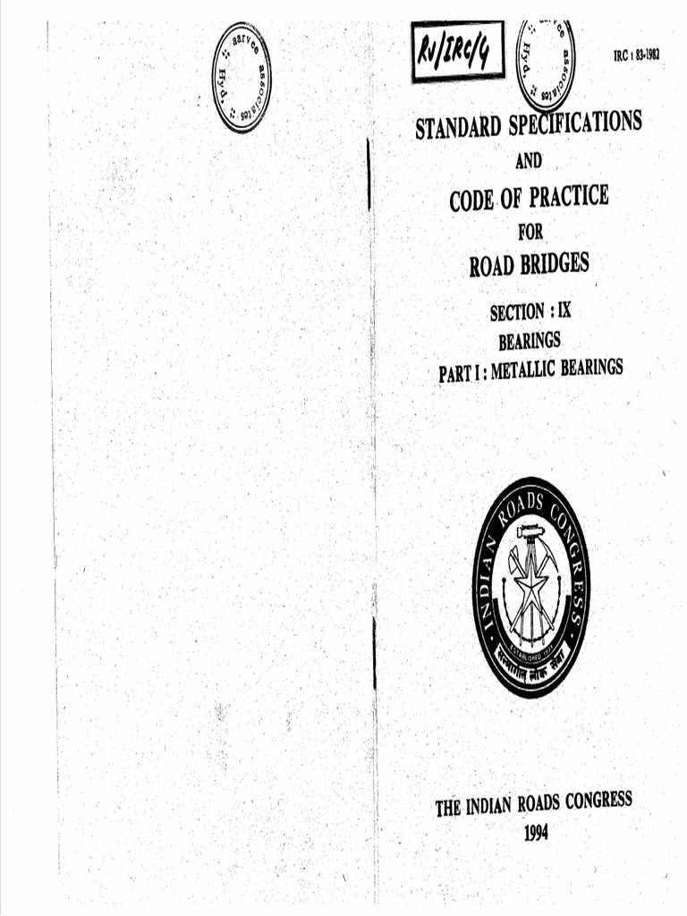 IRC-83-1982 Code For Road Bridges (Mettalic Bearing) PDF | PDF