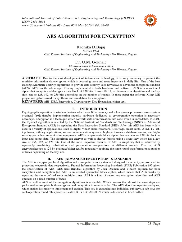 Aes Algorithm For Encryption PDF | PDF | Cryptography | Cyberwarfare