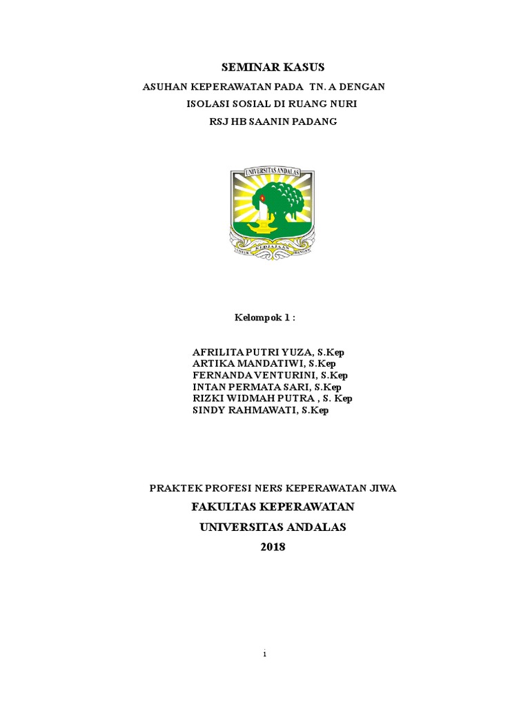 Laporan Kasus Askep Isolasi Sosial Ruang Nuri Kelompok 1 | PDF