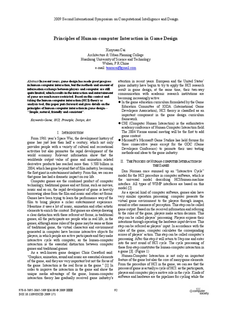 Principles of Human-Computer Interaction in Game Design | PDF | Human ...