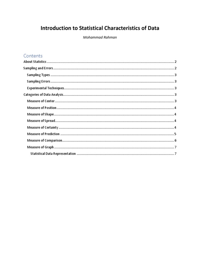 Statistical Characteristics of Numerical Data | PDF | Errors And ...