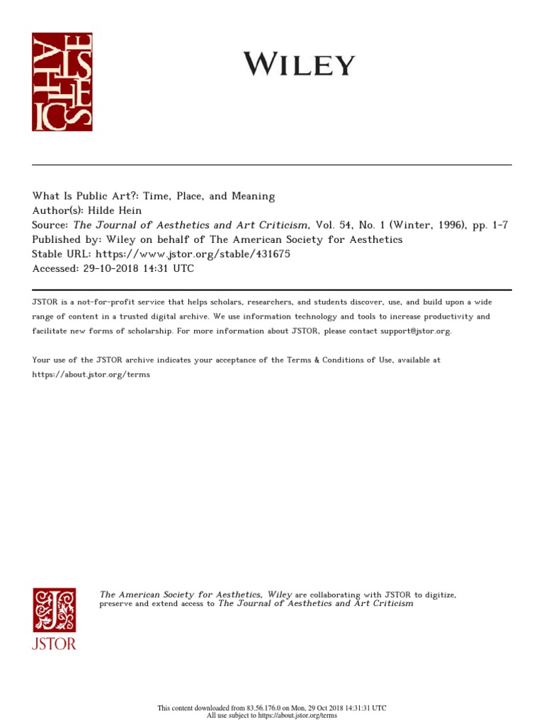 Hein, Hilde, What Is Public Art?: Time, Place, and Meaning | PDF ...