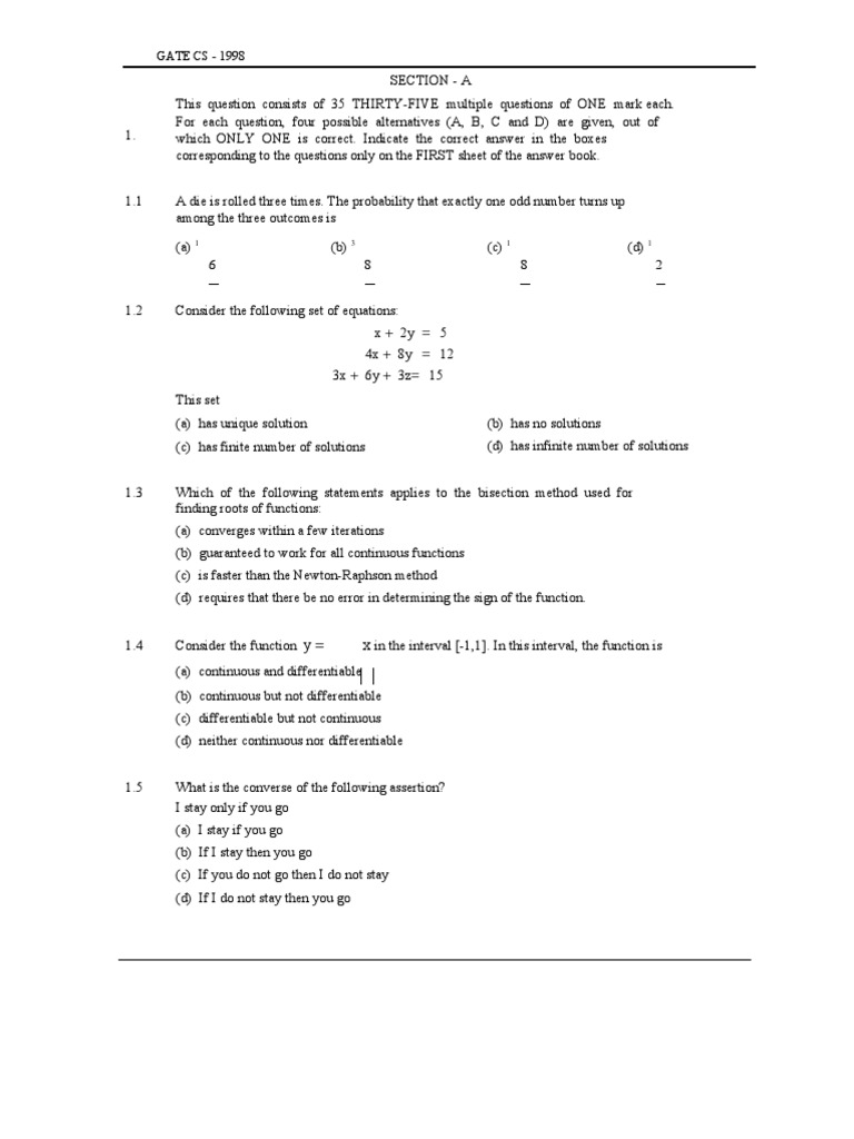 Gate Computer Science Cs 1998 Exam Paper Pdf Parsing