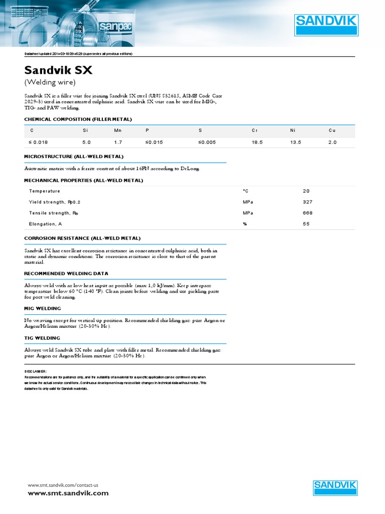 Sandvik SX PDF | Download Free PDF | Welding | Construction