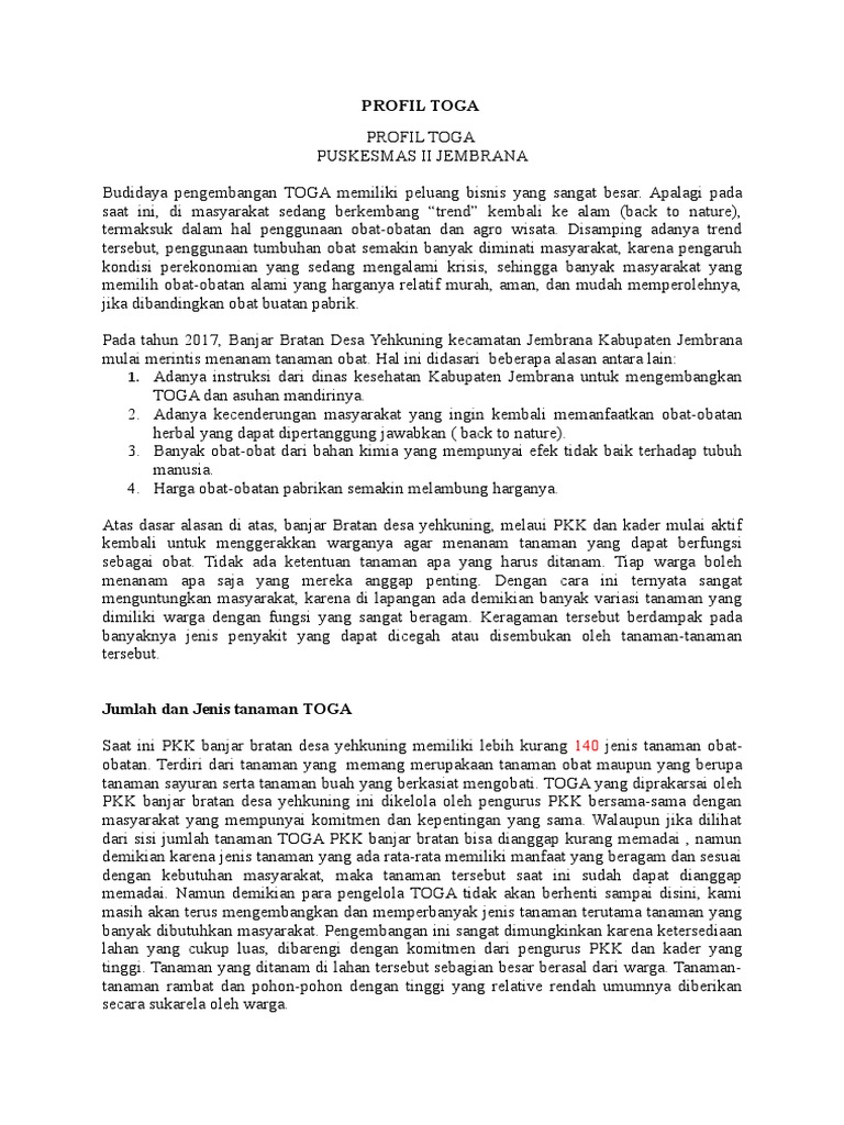 Profil Toga Puskesmas | PDF