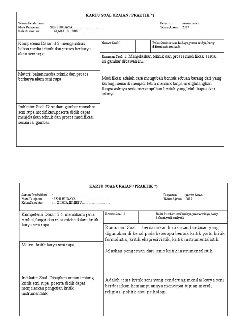 Kartu Soal Uraian | PDF