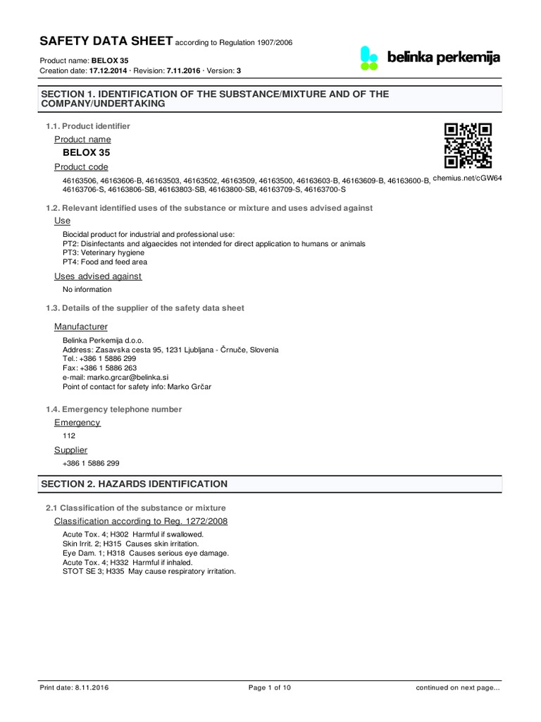 BELOX 35 - CLP - en | PDF | Toxicity | Safety