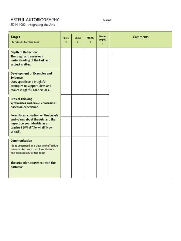 Artful Autobiography Rubric | PDF