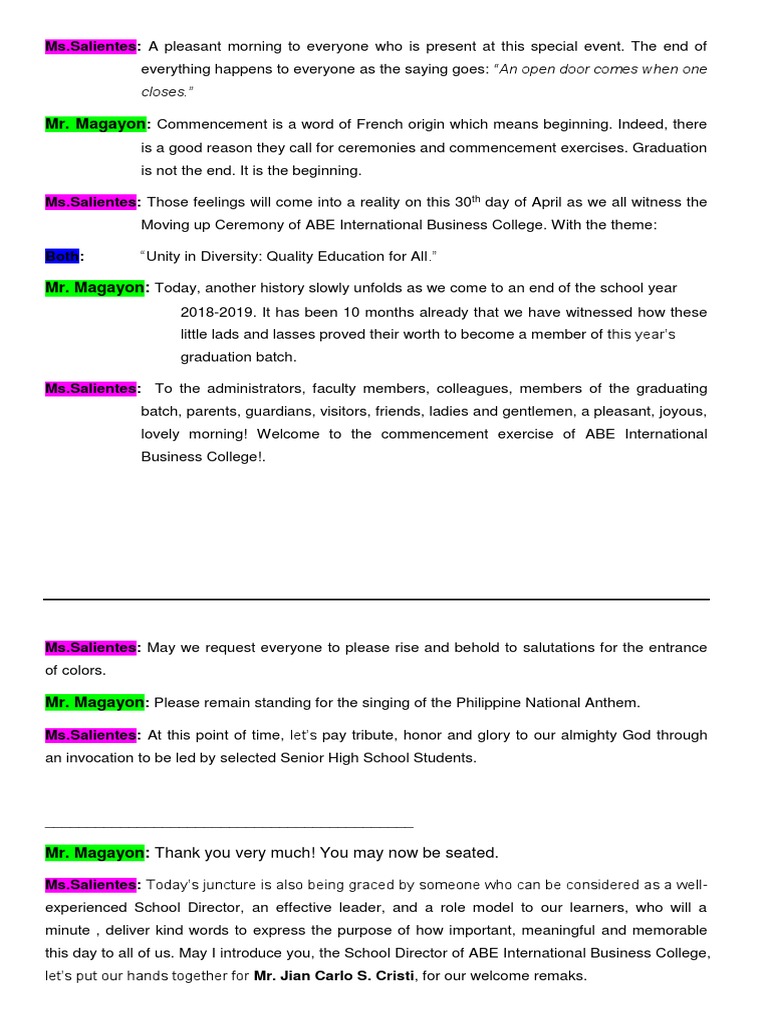 ABE International Business College 2018-2019 Moving Up Ceremony | PDF