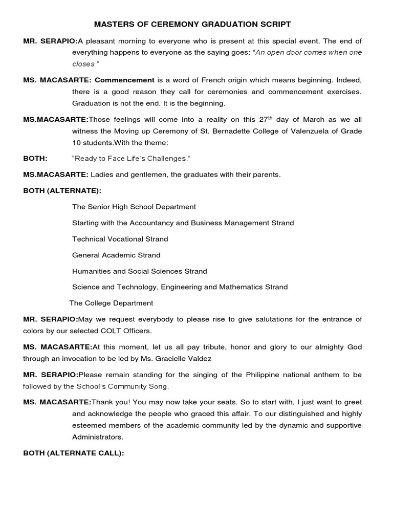 Masters of Ceremony Graduation Script 1 | PDF