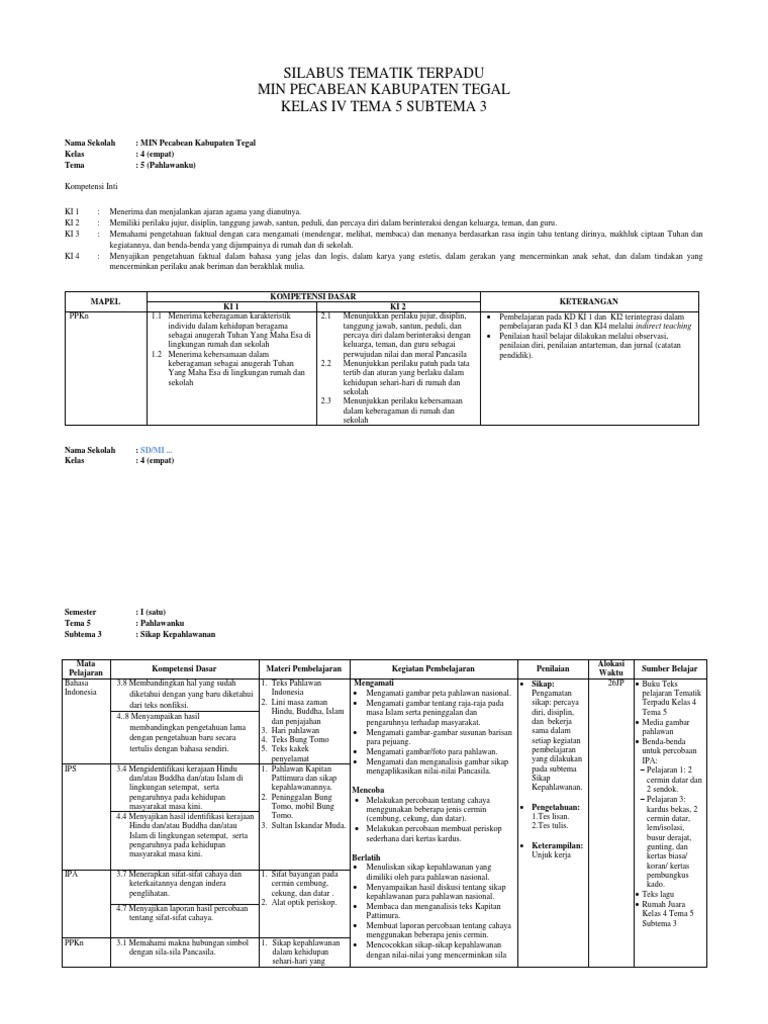 Silabus Kelas 4 Tema 5 Subtema 3 | PDF