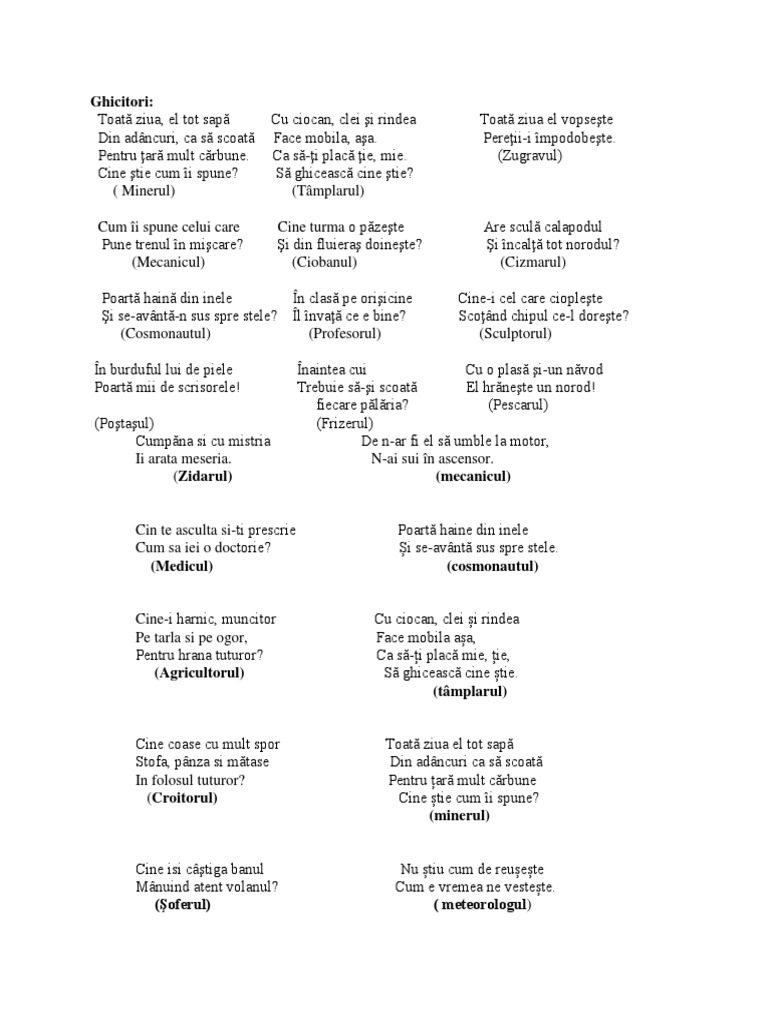 Ghicitori Despre Meserii | PDF