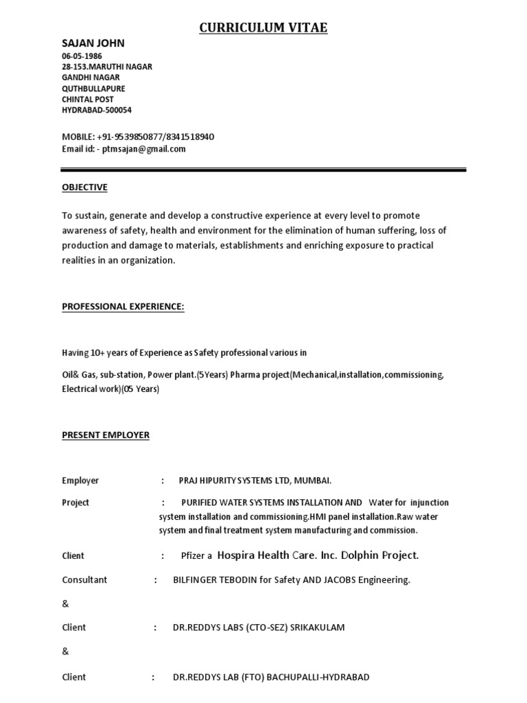 Sajan John CV Update CV | PDF | Personal Protective Equipment ...