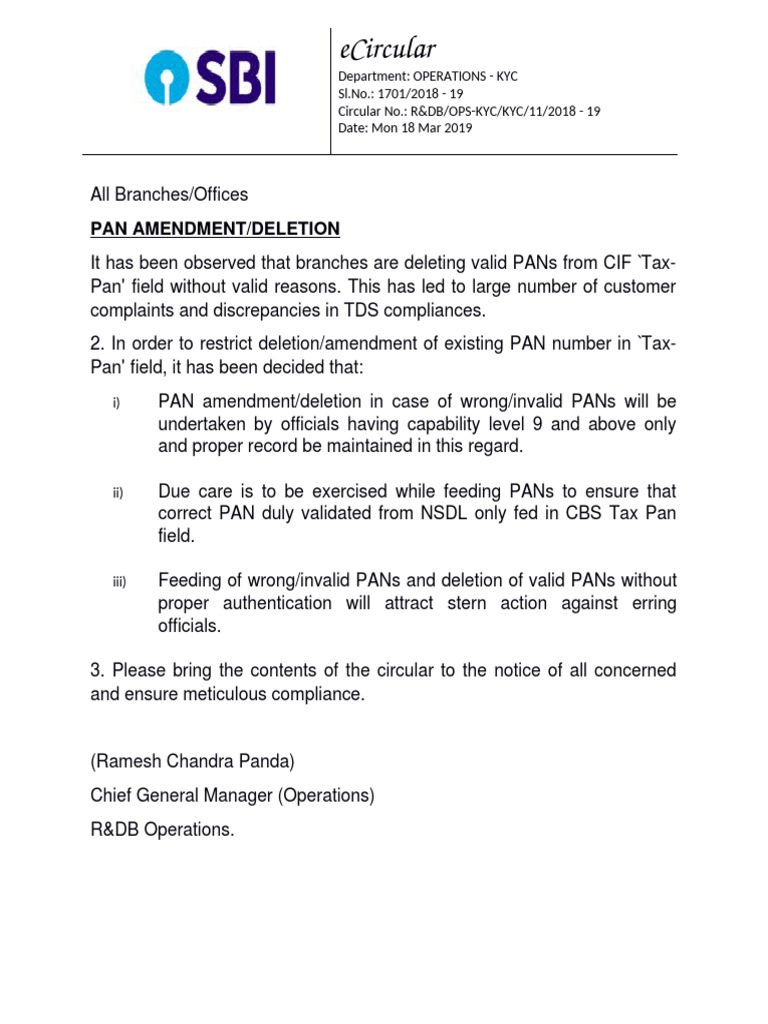 Pan Amendment and Deletion Cir Dated 18032019 | PDF