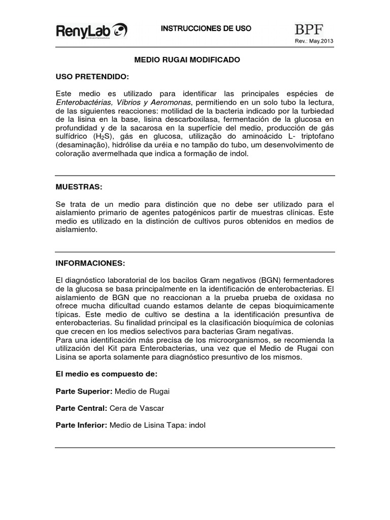 Medio Rugai Modificado | Descargar gratis PDF | Microbiología | Biología