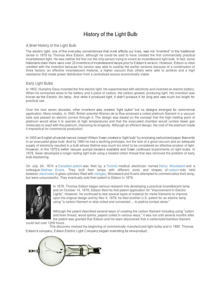 Evolution of the Light Bulb | PDF | Incandescent Light Bulb | Glass ...