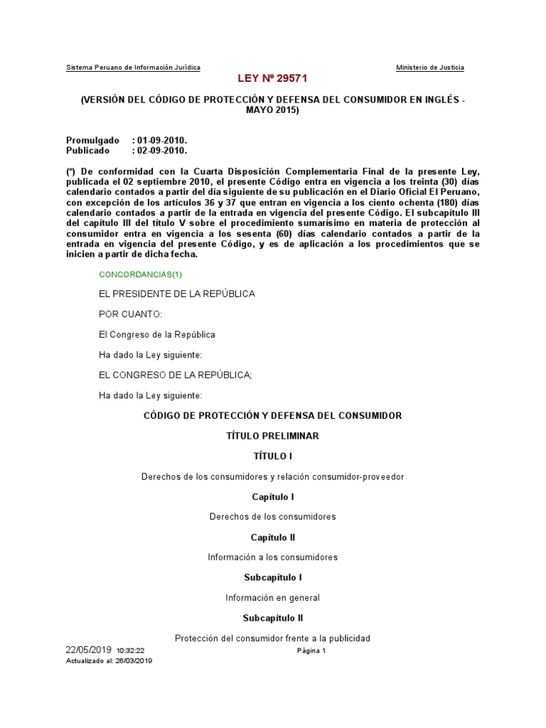 Ley 29571 | PDF | Protección al Consumidor | Los consumidores