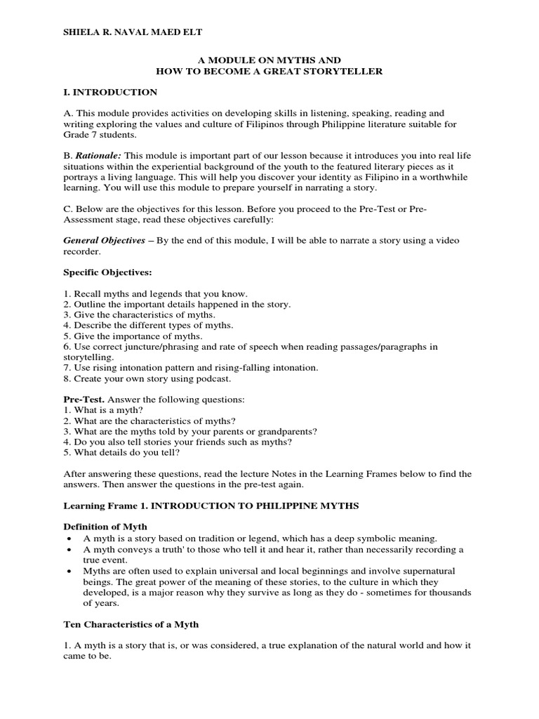 A Module On Myths | PDF | Greek Mythology | Narrative