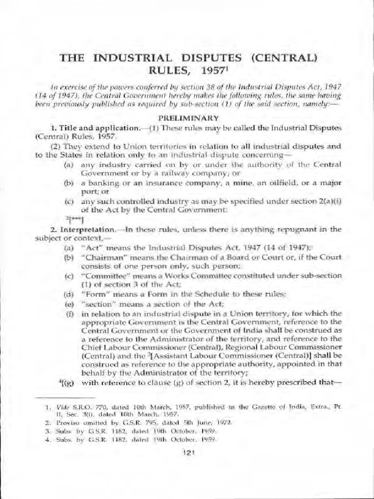 The Industrial Disputes (Central) Rules, 1957 | PDF
