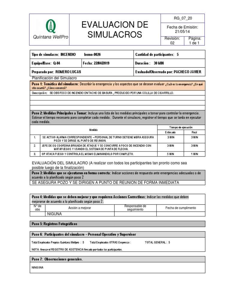 1 Evaluacion De Simulacro De Incendio Pdf Agitación Business