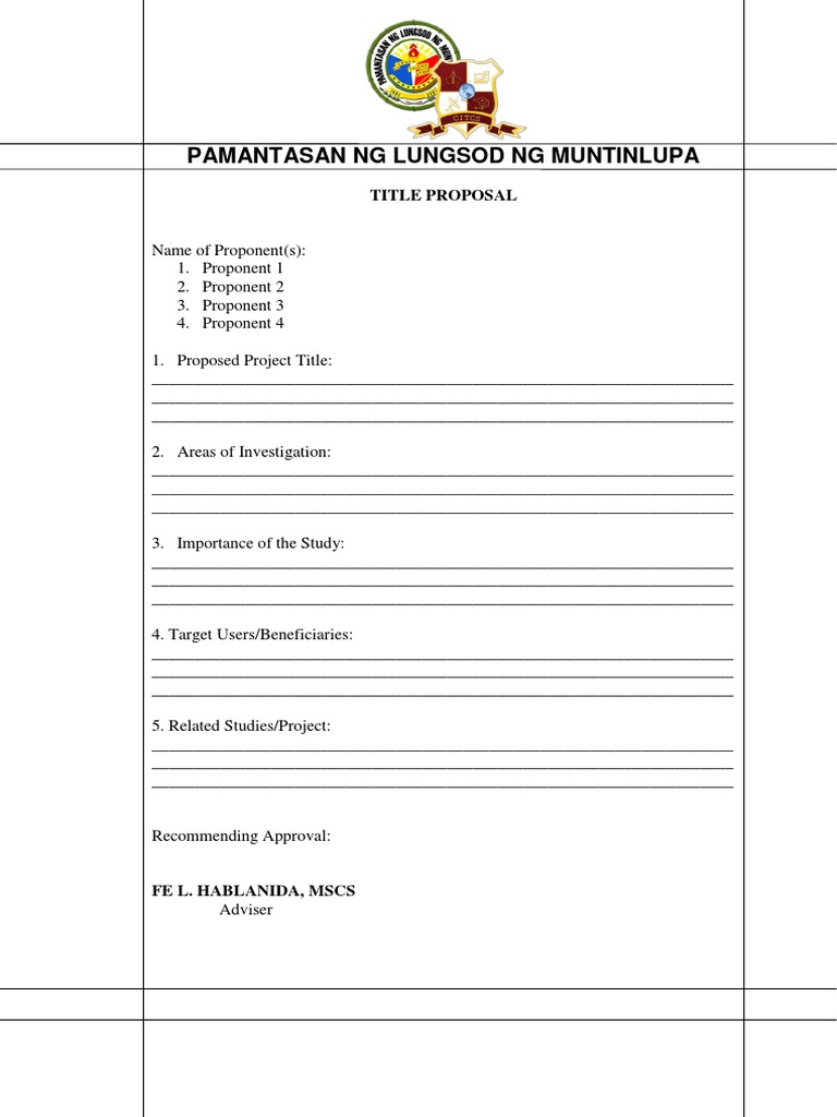 Title Proposal for Muntinlupa Study | PDF