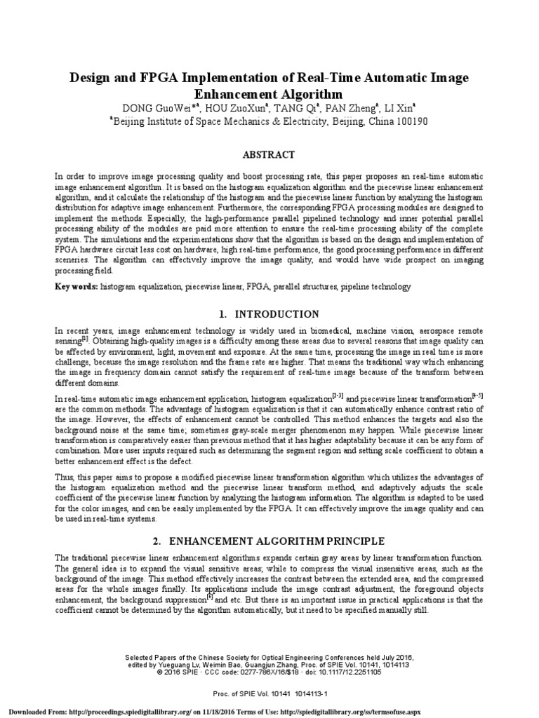 Design and FPGA Implementation of Real-Time Automatic Image Enhancement Algorithm | PDF ...