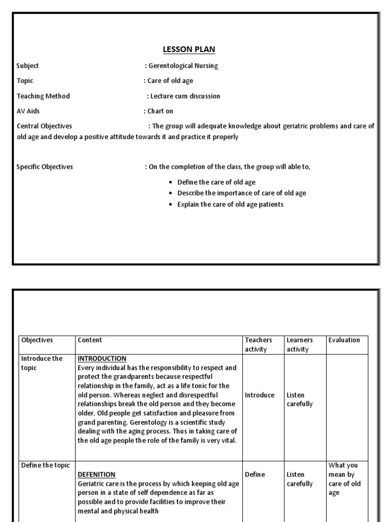 Lesson Plan | PDF | Ageing | Old Age