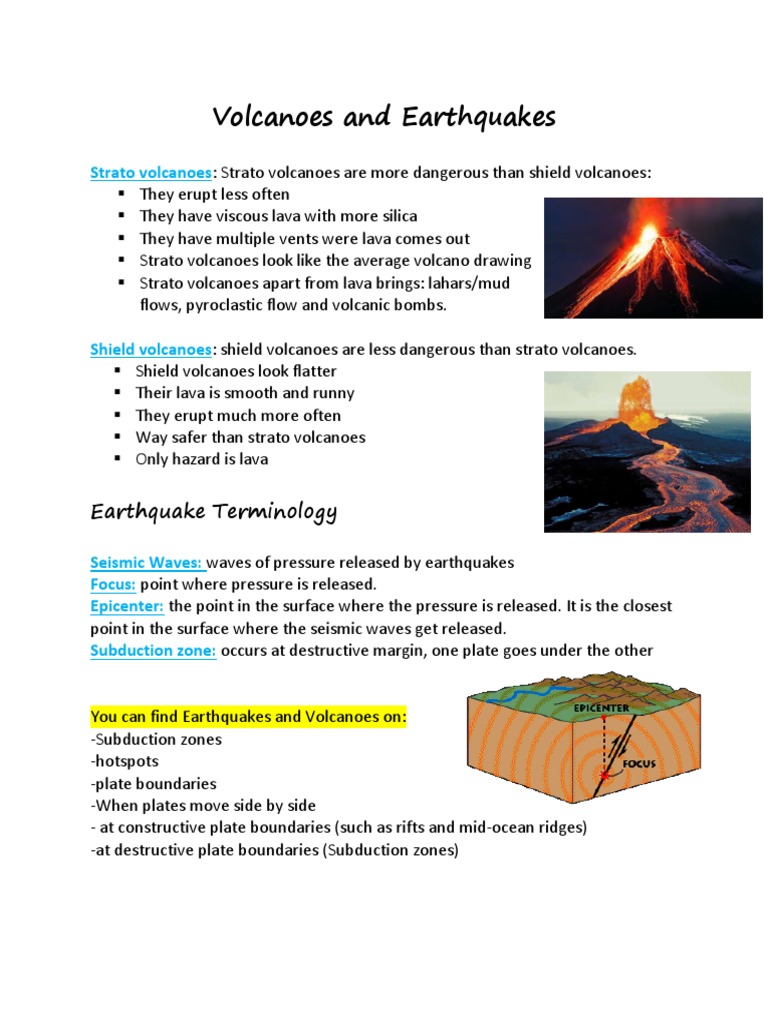 Volcanoes and Earthquakes Revision IGCSE Geography | PDF | Volcano ...