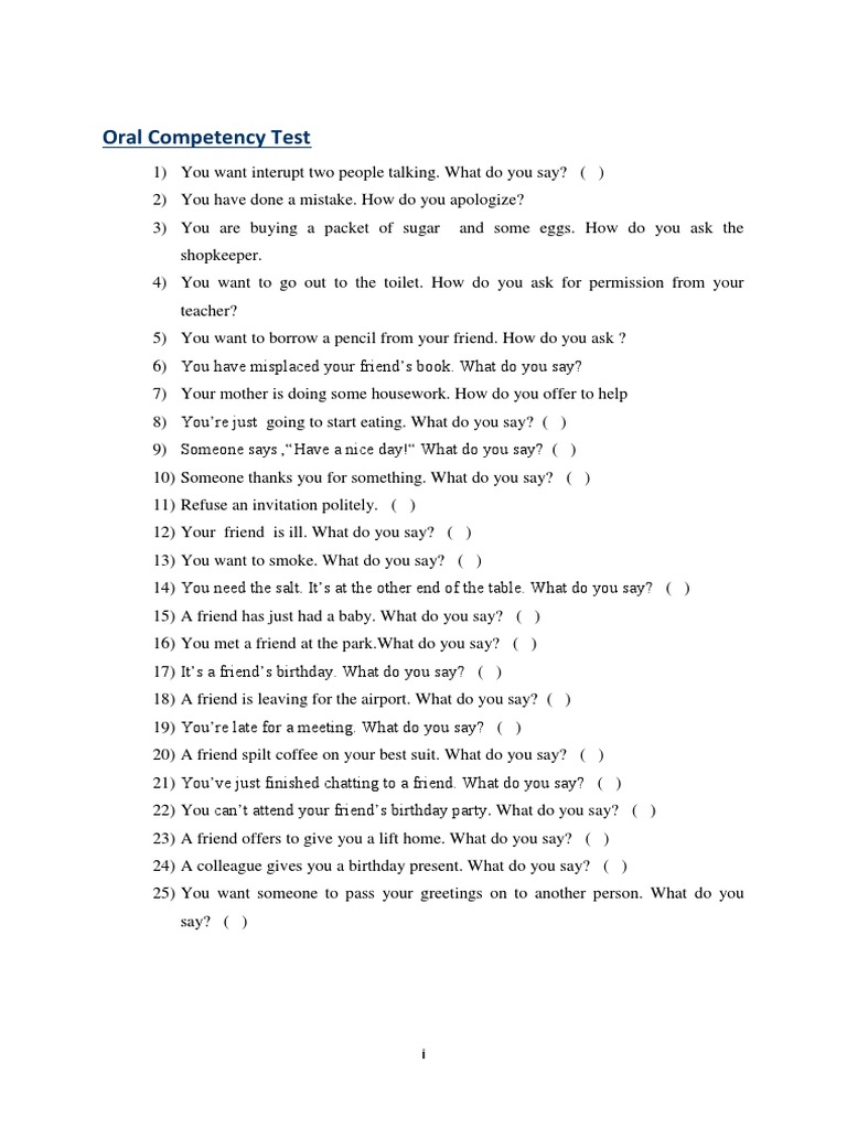 Oral Competency Test | PDF | English Language | Cognition