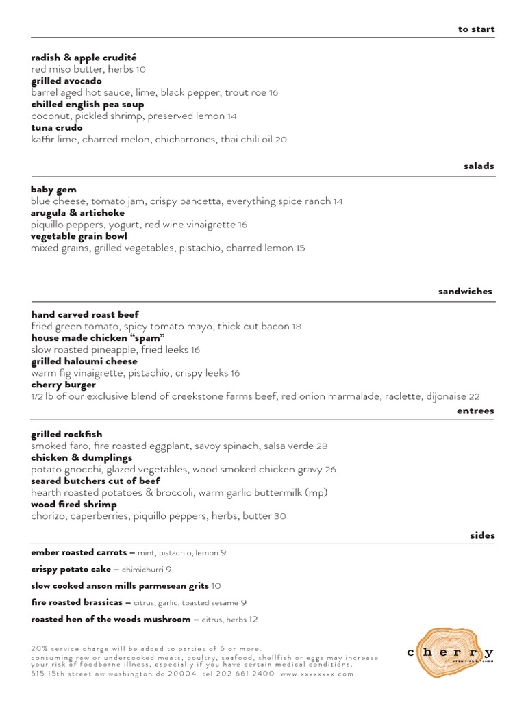 Cherry Lunch Menu | PDF | Roasting | Salad