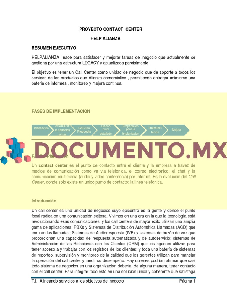 Documento - MX Implementacion Del Proyecto Contact Center | PDF | Centro de llamadas | Respuesta ...