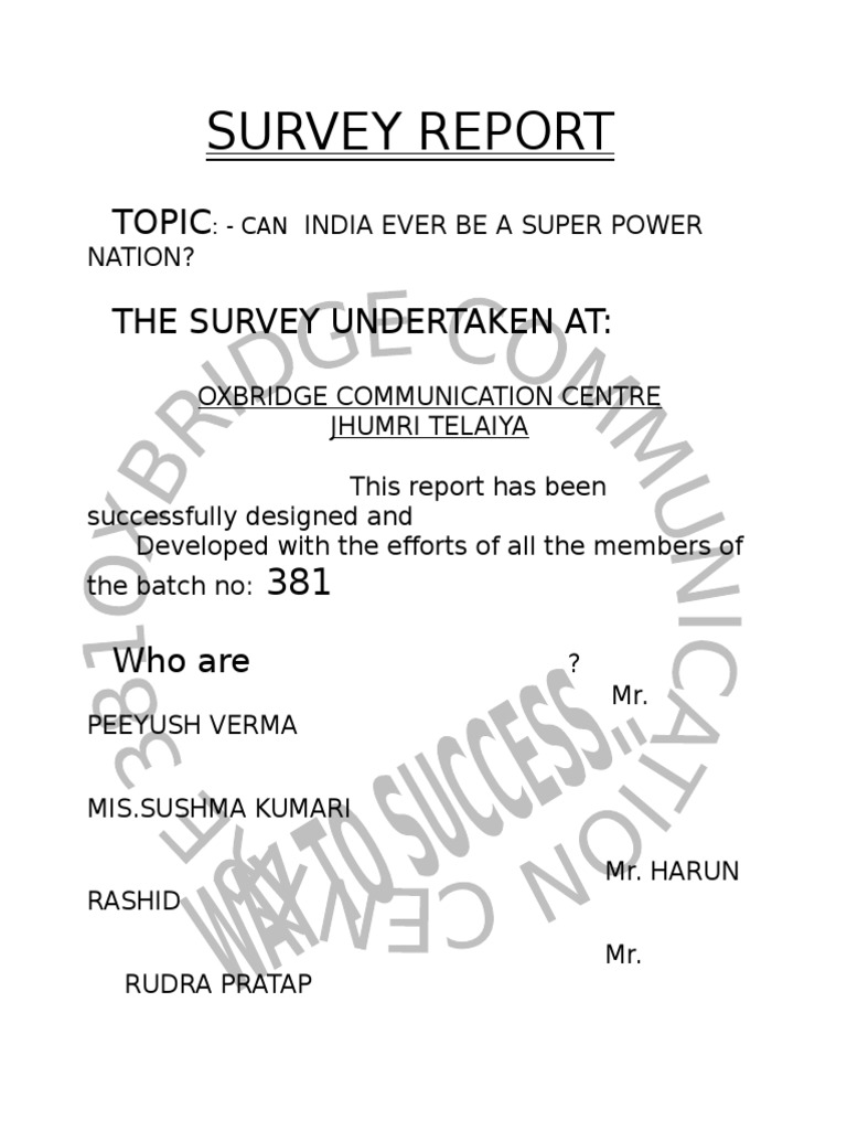 Survey Report: Topic The Survey Undertaken at | Download Free PDF ...