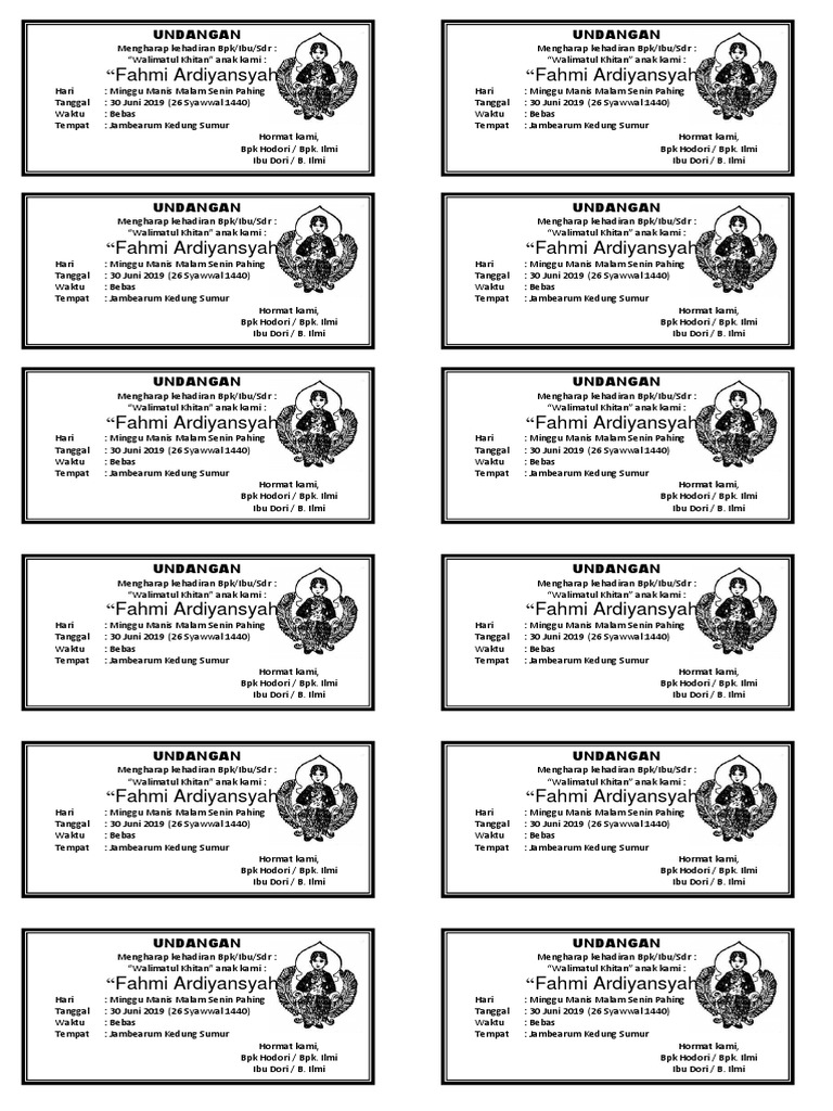 Undangan Khitan Sabun / Rokok | PDF