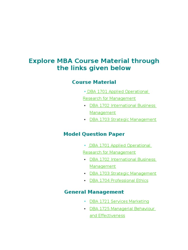 Explore MBA Course Material Through The Links Given Below | PDF ...