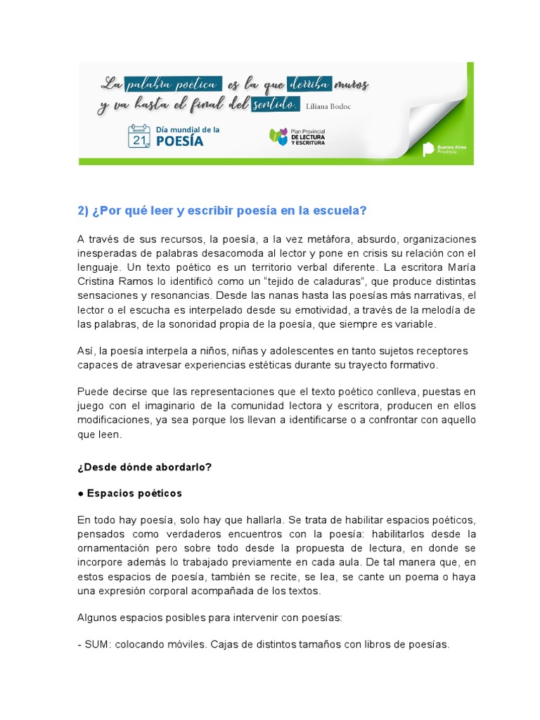 Poesía en la Escuela: Espacios y Expresiones | PDF | Canciones | Poesía
